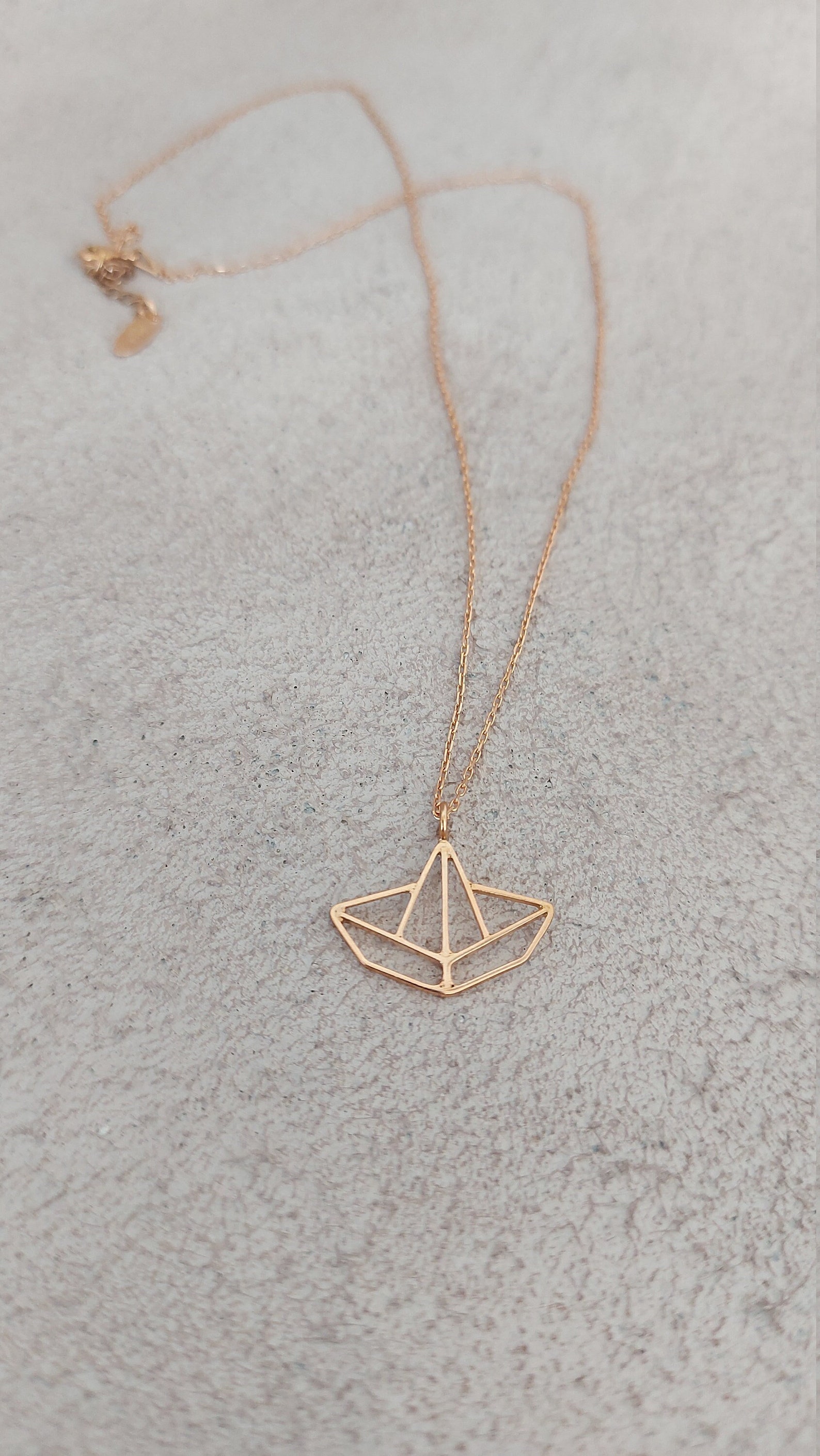 Sterling Silver Paper Boat Necklace, Gold Plated Silver Origami Boat ...