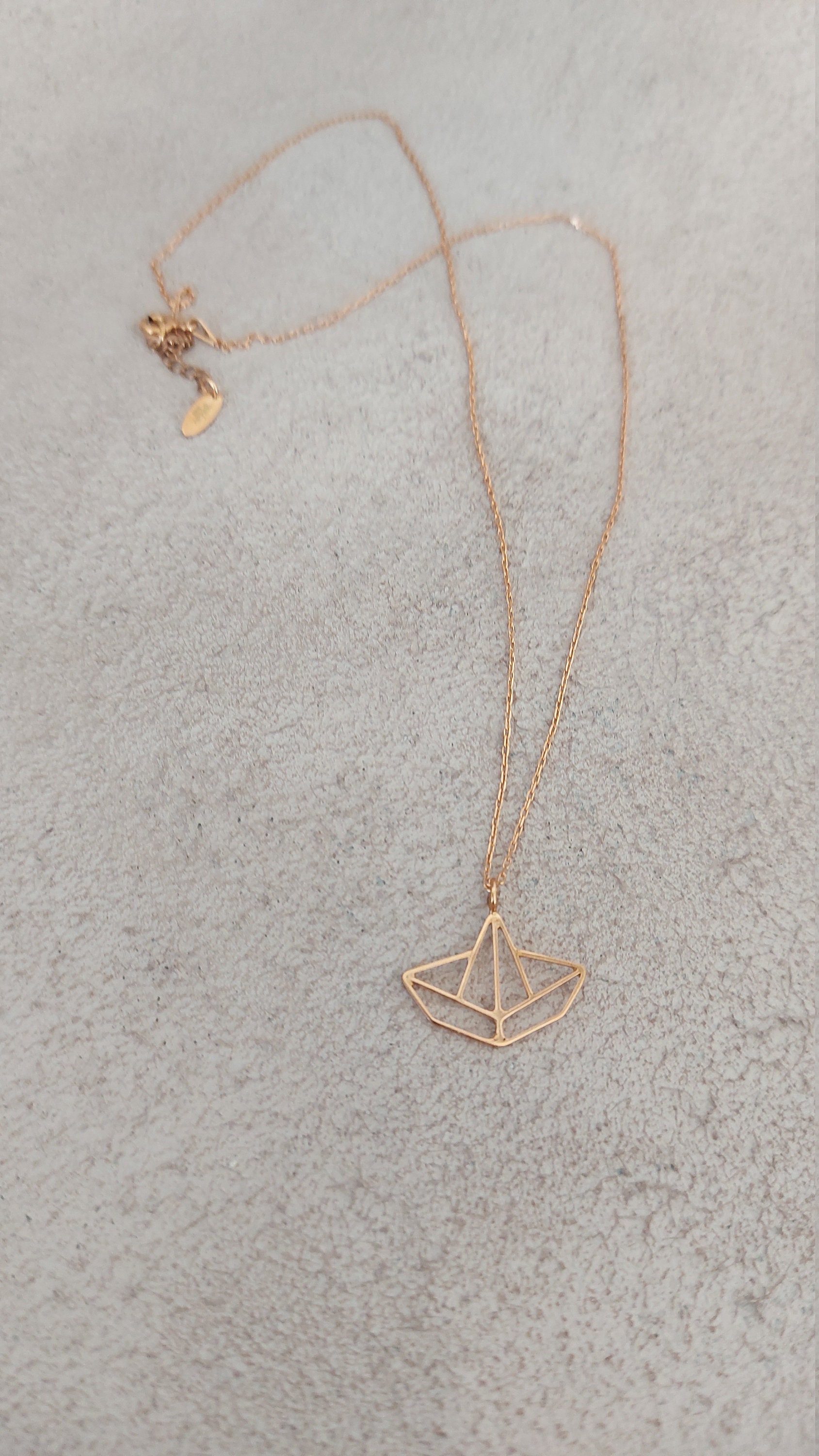 Sterling Silver Paper Boat Necklace, Gold Plated Silver Origami Boat ...