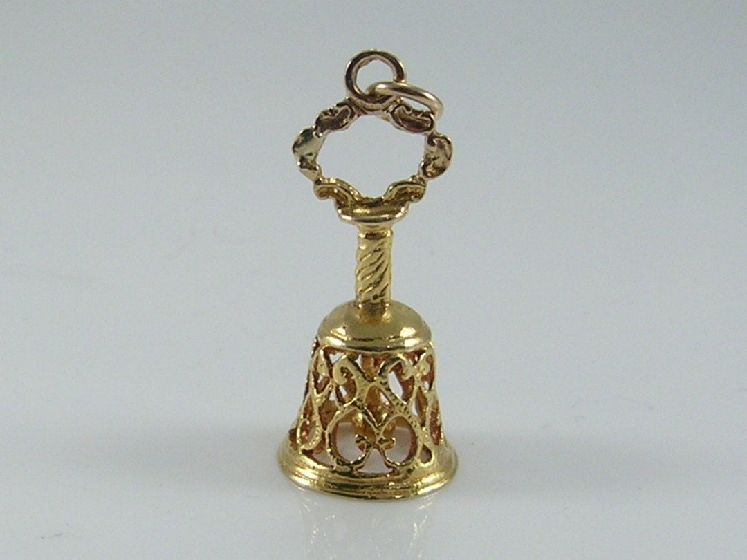 Vintage 3D 9ct Gold Ornate Hand Bell Charm Pendant - Etsy