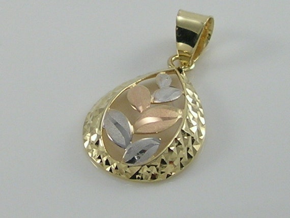 Gorgeous 9ct Gold Tri Colour Leaves Drop Design Pendant TJC Etsy
