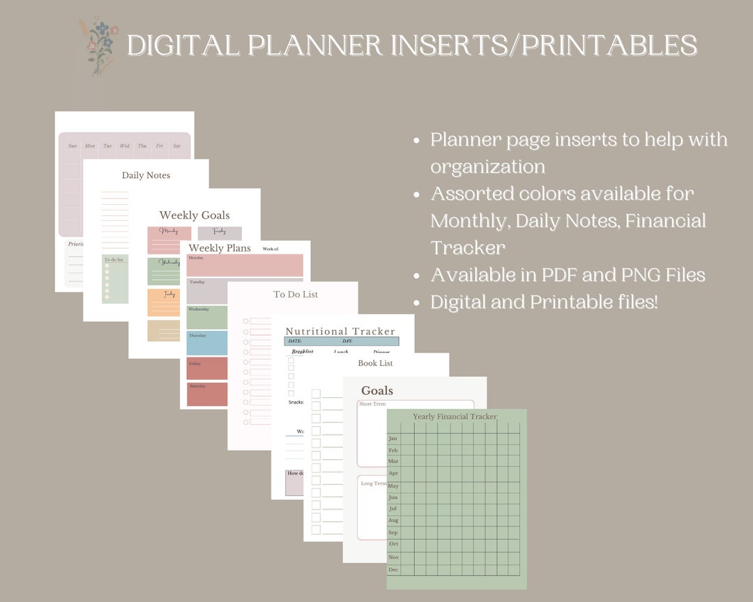 Digital and Printable Planner Inserts in Warm Colors - Etsy