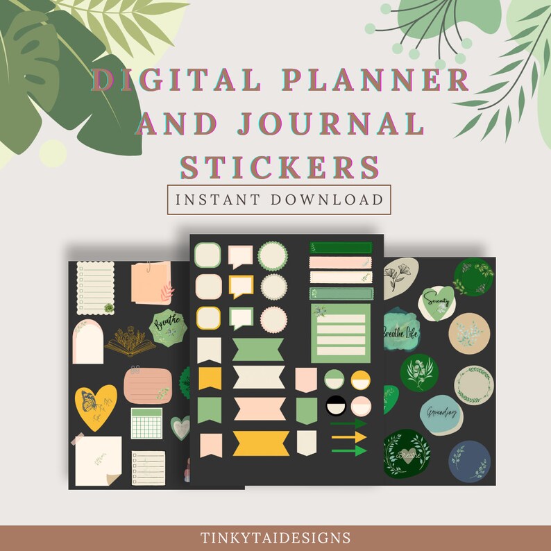 Green Plant Themed Digital Stickers for Planner and Journals - Etsy