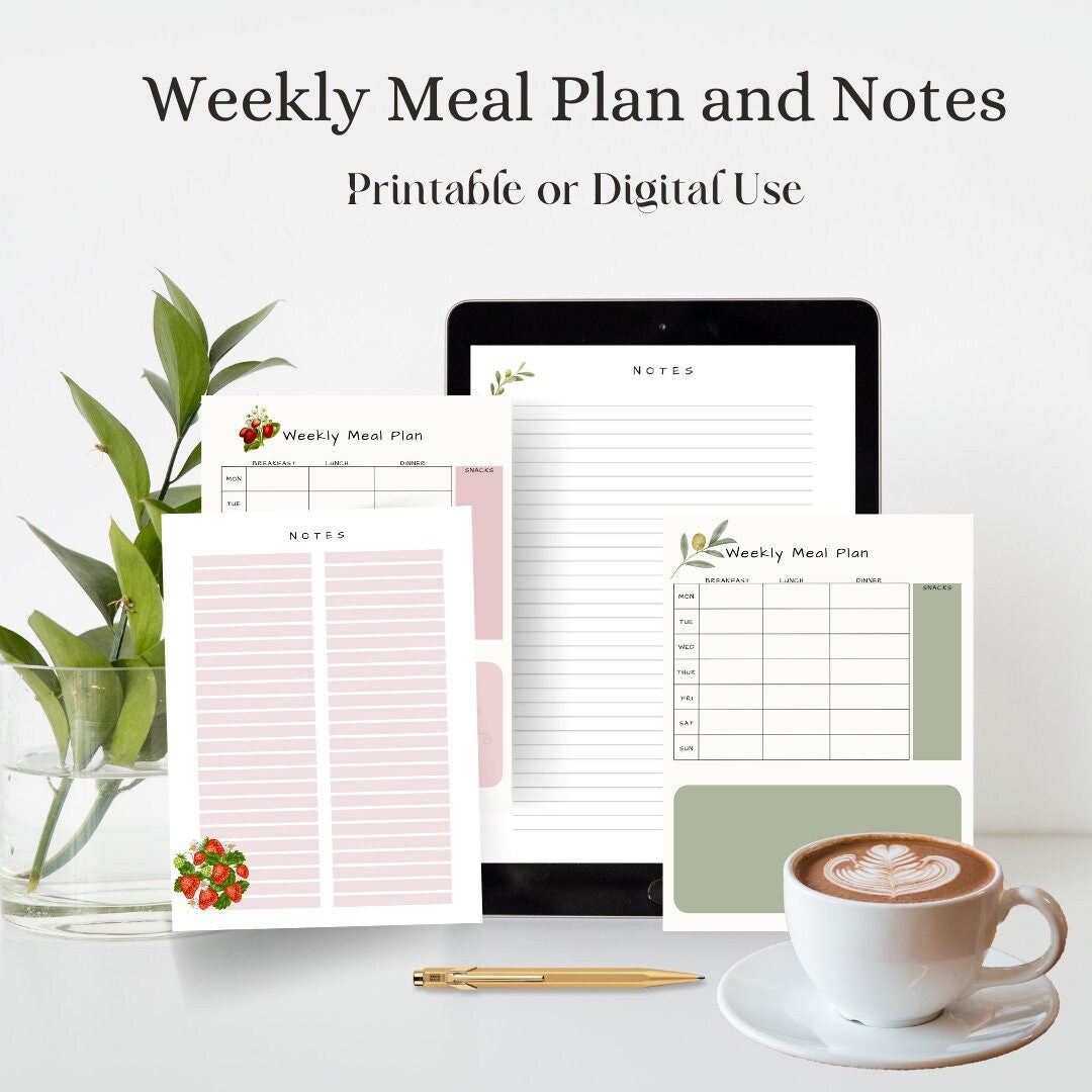 Weekly Meal Plan and Note Pages (printable or Digital) in Olive and ...