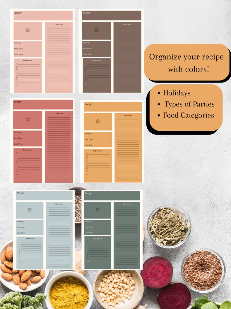 Digital and Printable Recipe Templates - Etsy