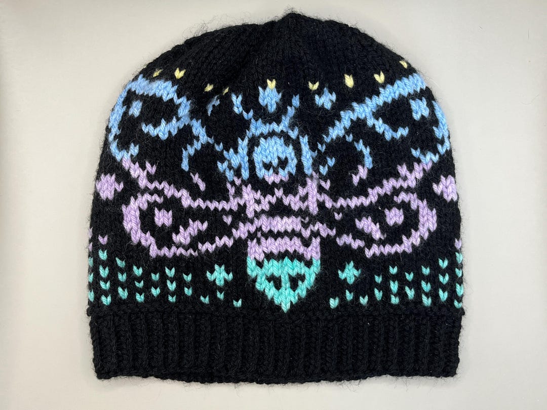 Black and Pastel Rainbow Death's Head Hawkmoth Knit Hat Handmade Hawk ...