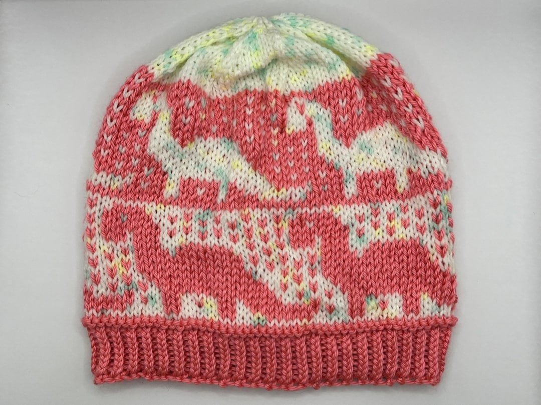 NEW Prehistoric Pal Brontosaurus Handmade Knit Hat Pink and White Extra ...