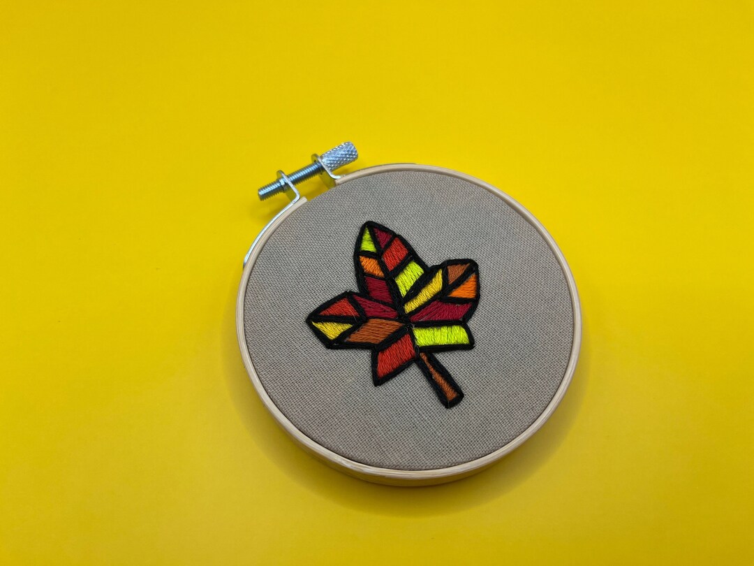 Small 3" Hand-embroidered Stained Glass Look Autumn Maple Leaf Thread ...
