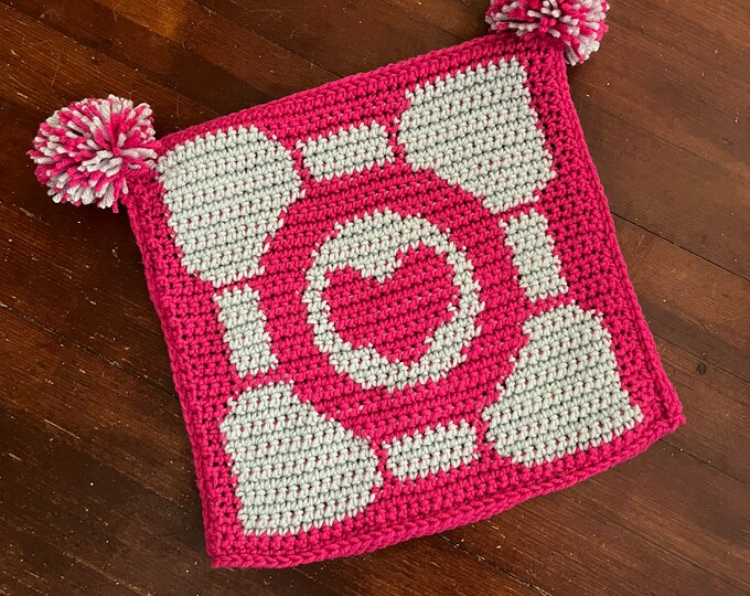 Portal Inspired Companion Cube Crochet Handmade Square Hat With Pom ...