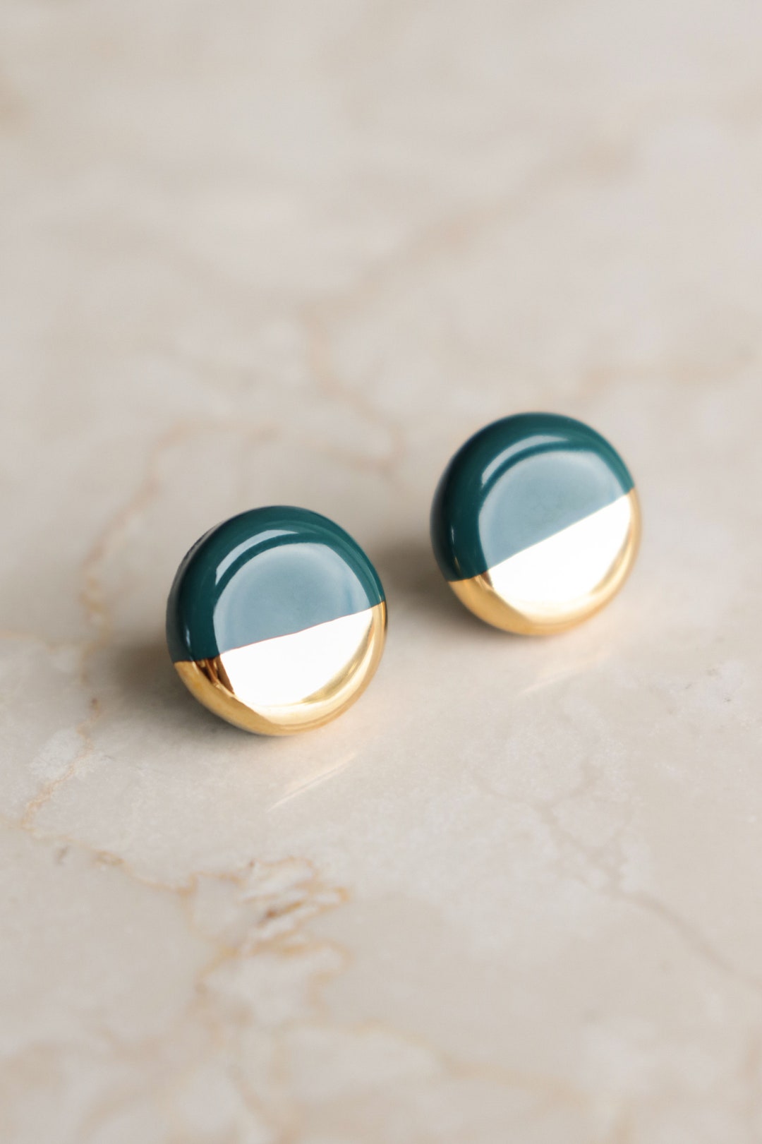 Handmade Green Porcelain Stud Earrings: 24k Gold Dip Jewelry - Etsy