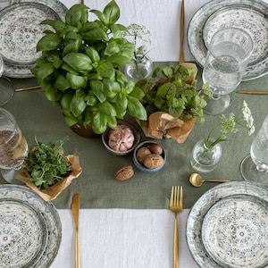 Moss Green Linen Table Runner - Heavier Linen Olive Green Linen Table ...