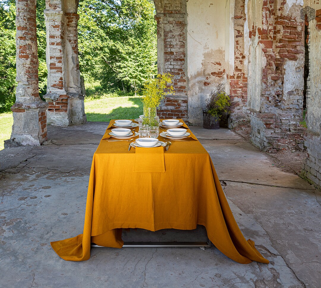 Amber Yellow Linen Tablecloth- Ochre Yellow / Rich Mustard Heavier ...