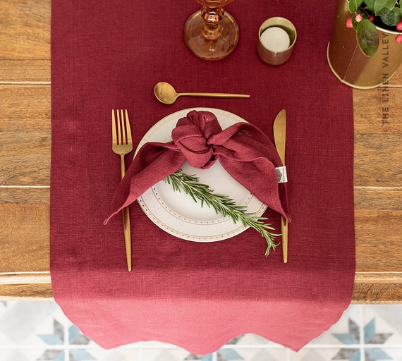 BURGUNDY RED Linen Table Runner Rosewood Heavier Weight | Etsy