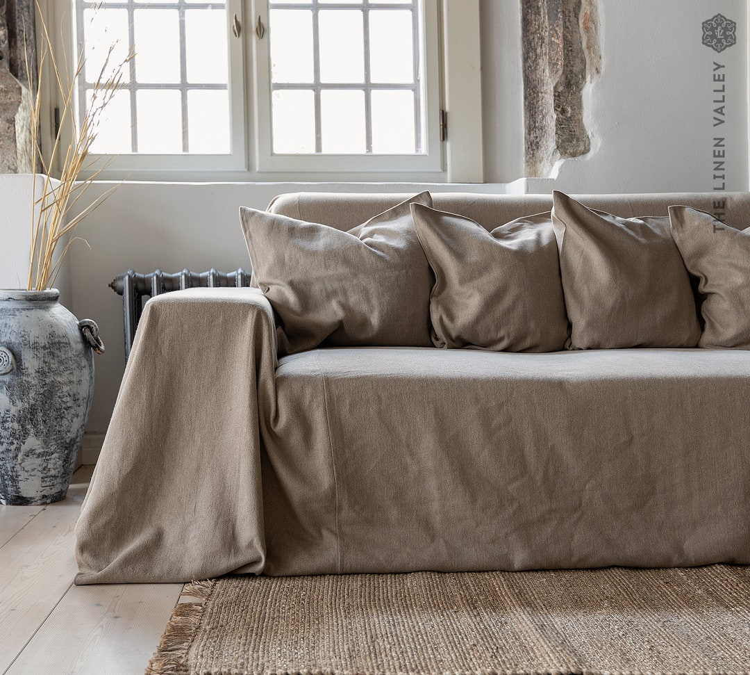 Heavy Linen Rustic Couch Cover - Linen Couch Throw -linen Couch ...
