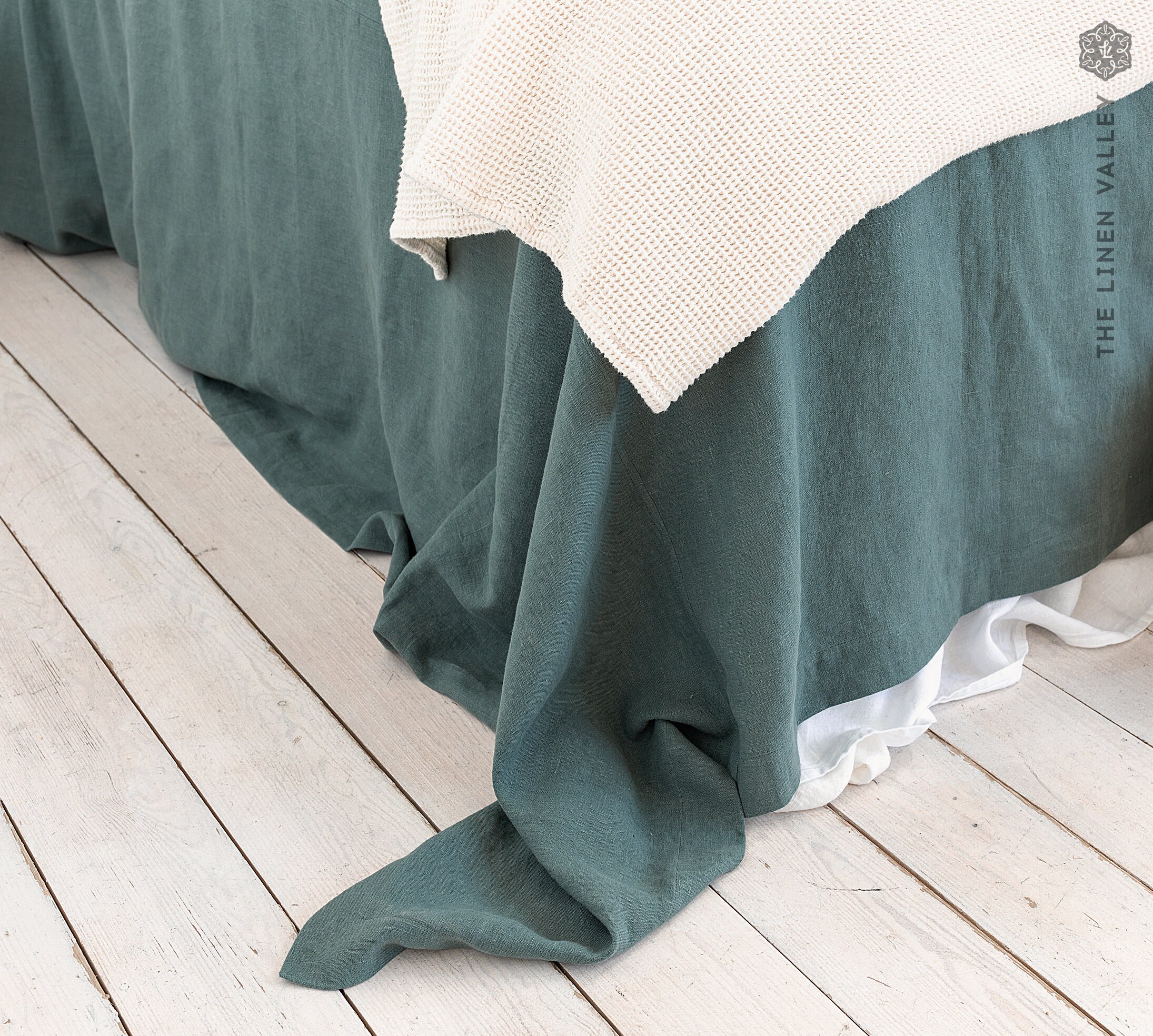 TEAL BLUE Linen Bedspread Emerald Blue Linen Bed Cover Ocean - Etsy