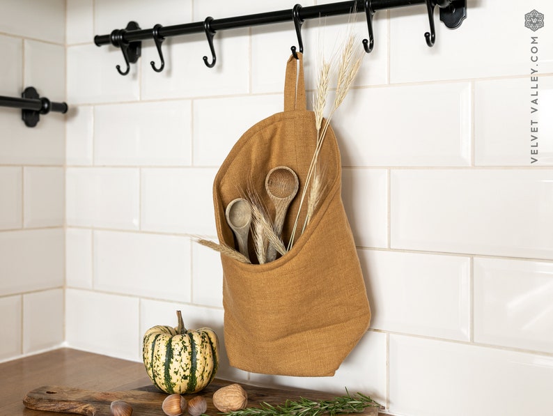 Linen bag with loop reusable kitchen bag with insulated | Etsy
