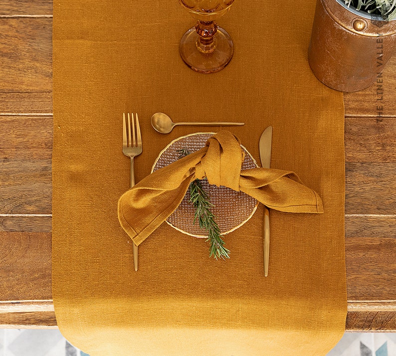 AMBER YELLOW Linen Table Runner Saffron Heavier Weight Linen - Etsy