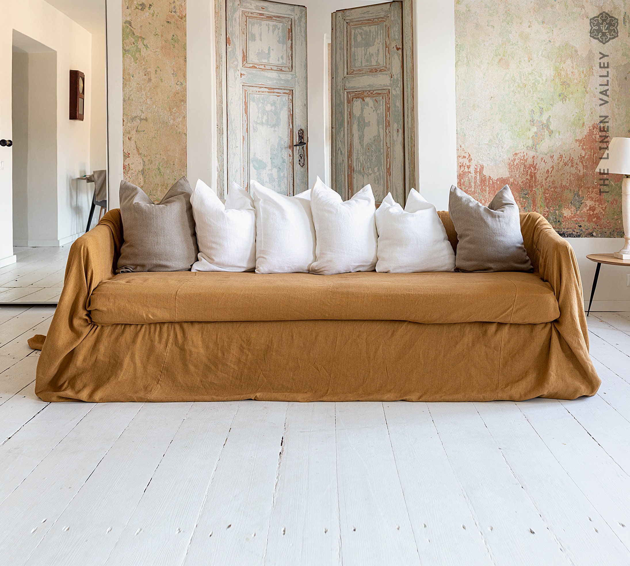 Antique White Linen Slipcover- Linen Couch Cover - Linen Drop Cloth ...