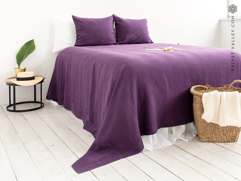 DEEP PURPLE linen bedspread Dark plum king/queen size bed | Etsy