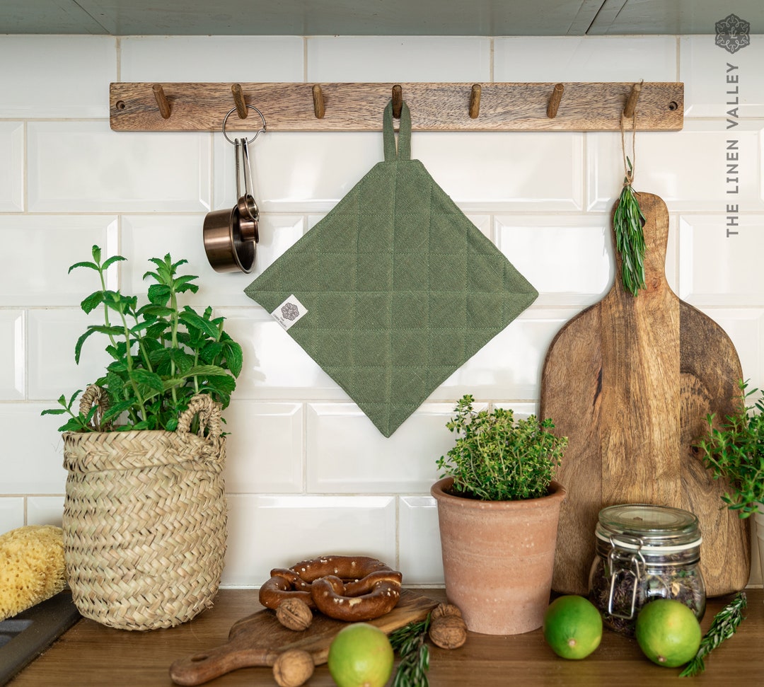 Linen Pot Holder. Linen Kitchen Pot Holder . Linen Kitchen Mitten With ...