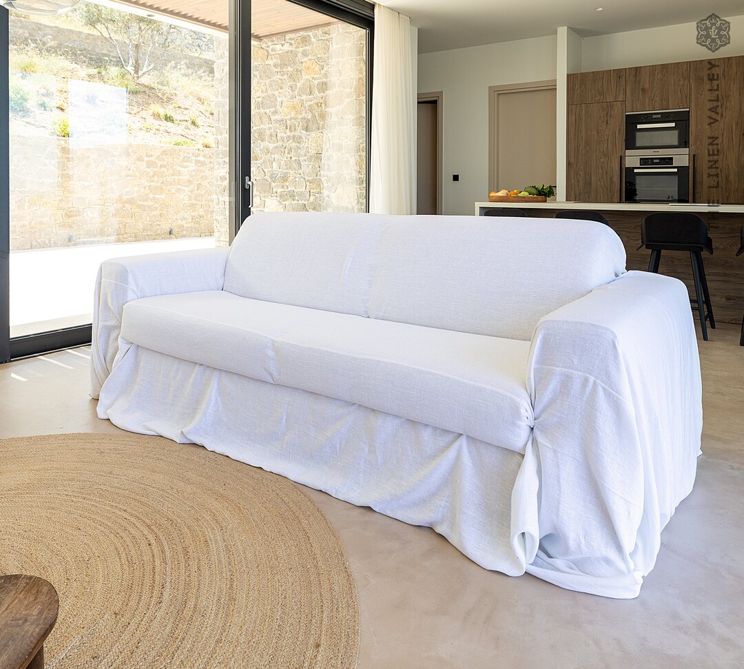 OPTICAL WHITE Heavier Weight Linen Slipcover. Linen Couch Cover. Linen ...