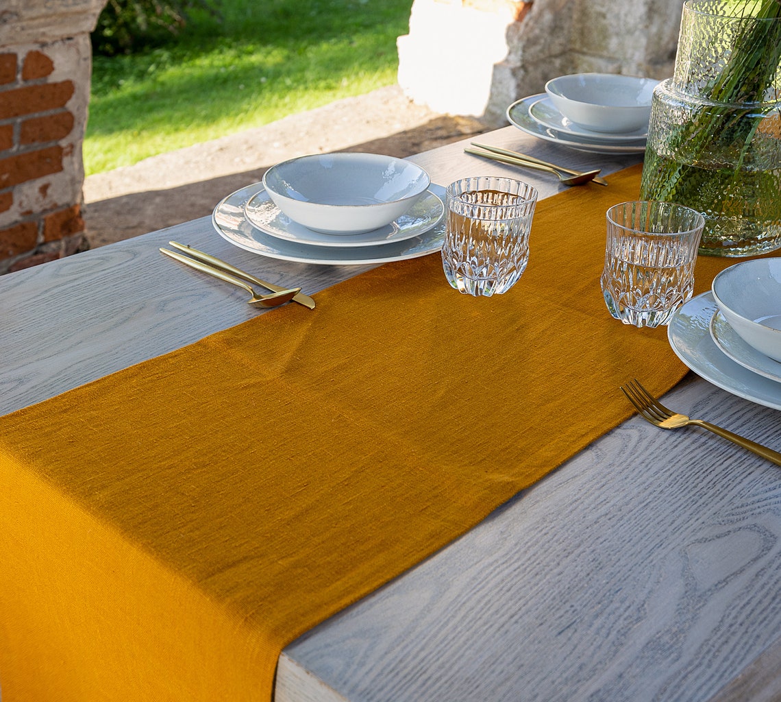 AMBER YELLOW Linen Table Runner Saffron Heavier Weight Linen - Etsy