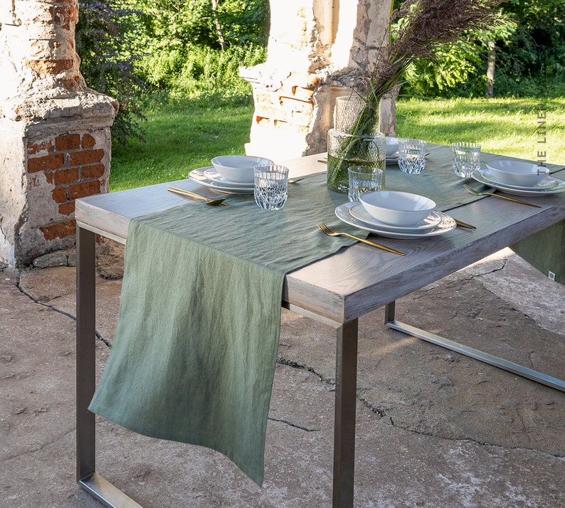MOSS GREEN Linen Table Runner Heavier Linen Olive Green - Etsy