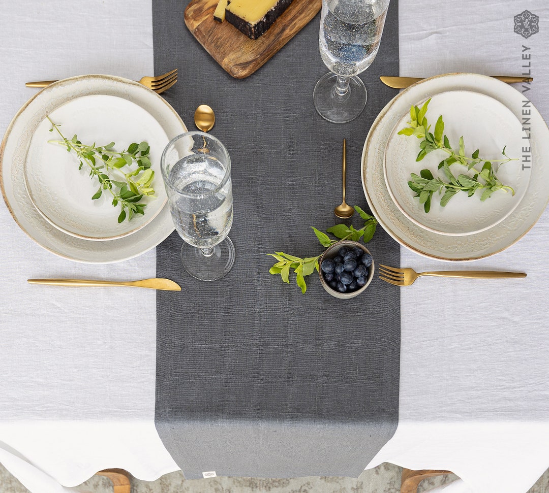 Charcoal Grey Linen Table Runner - Heavier Weight Linen Dark Grey Table ...