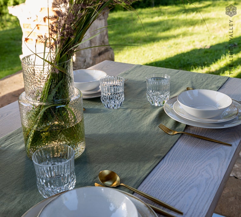 MOSS GREEN Linen Table Runner Heavier Linen Olive Green - Etsy