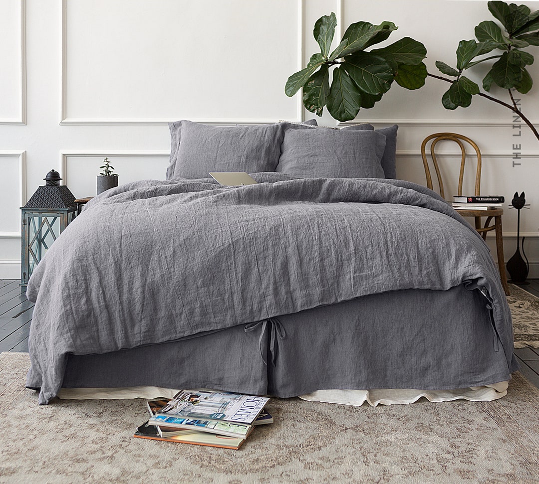 Charcoal Grey Linen Comforter Cover - Dusty Grey Doona Cover -light ...