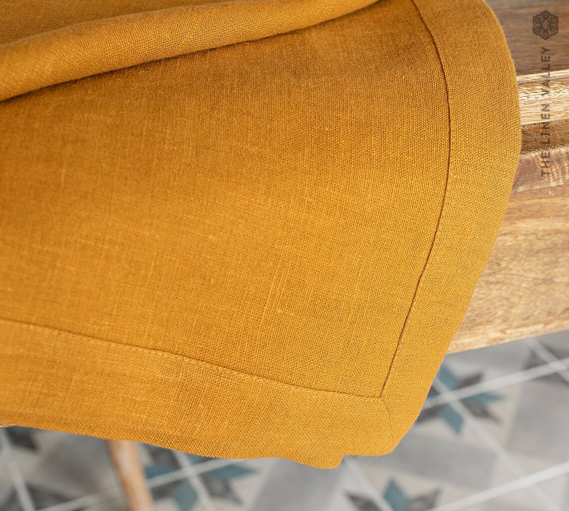 AMBER YELLOW linen table runner saffron heavier weight linen | Etsy