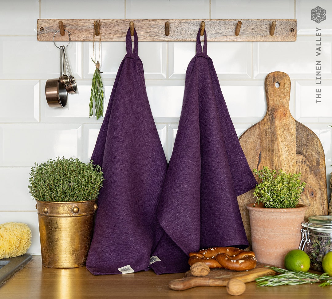 Linen Tea Towels ( 2 Pcs) - Deep Purple Linen Tea Towels - Hand Towels ...