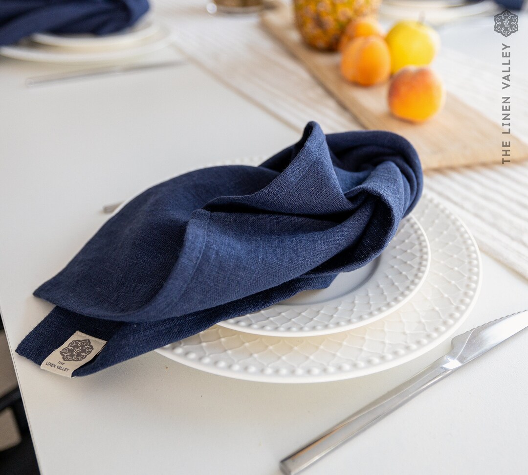 Navy Blue Linen Napkin Set: 2. Linen Dar Blue Heavier Weight Napkins - Etsy