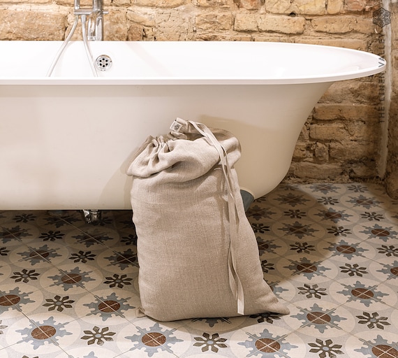 Linen Laundry Bag. Softened Linen Storage Bag With Drawstring. | Etsy