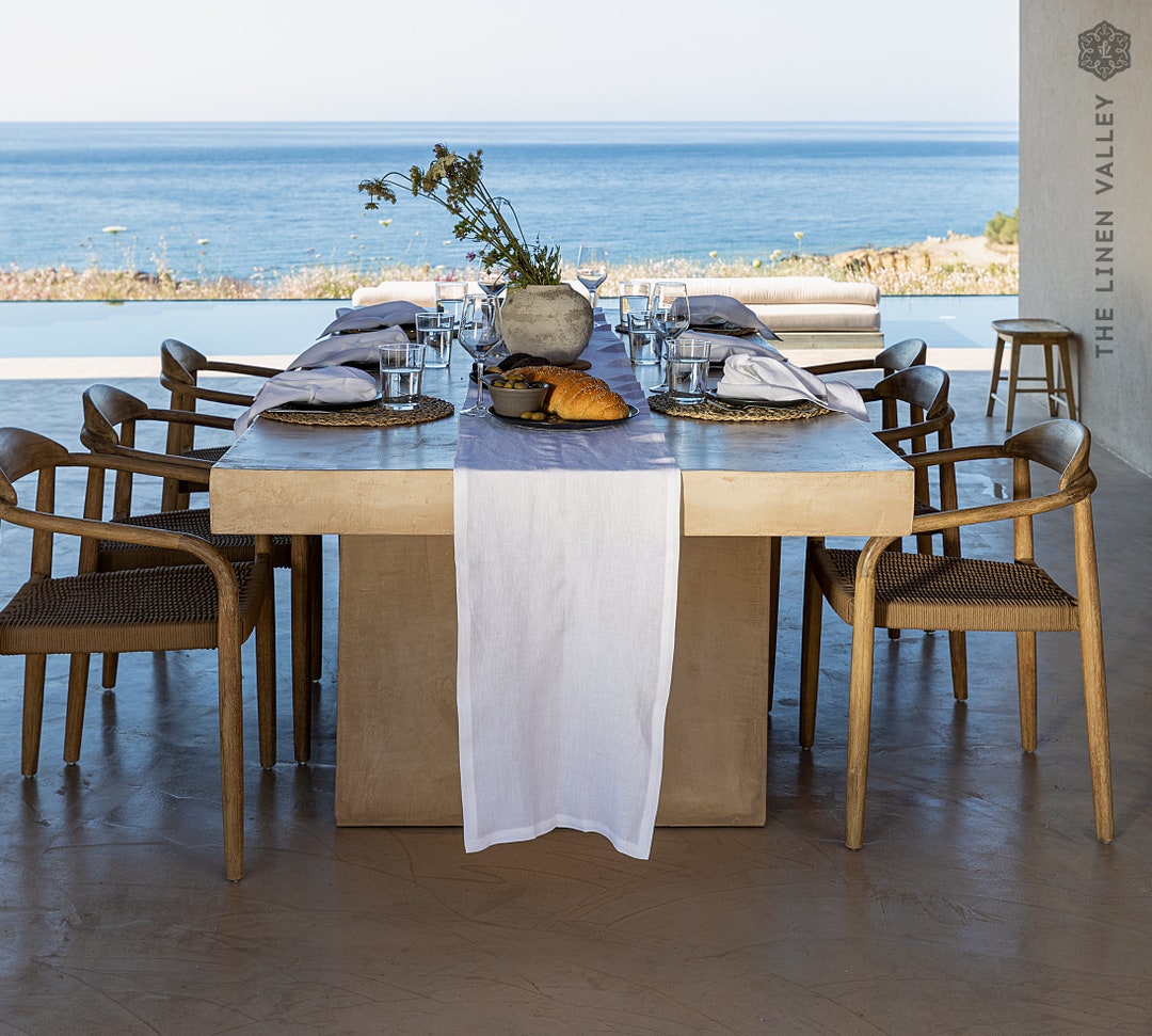 Optical White Linen Table Runner - Natural Linen Table Runner - Optical ...