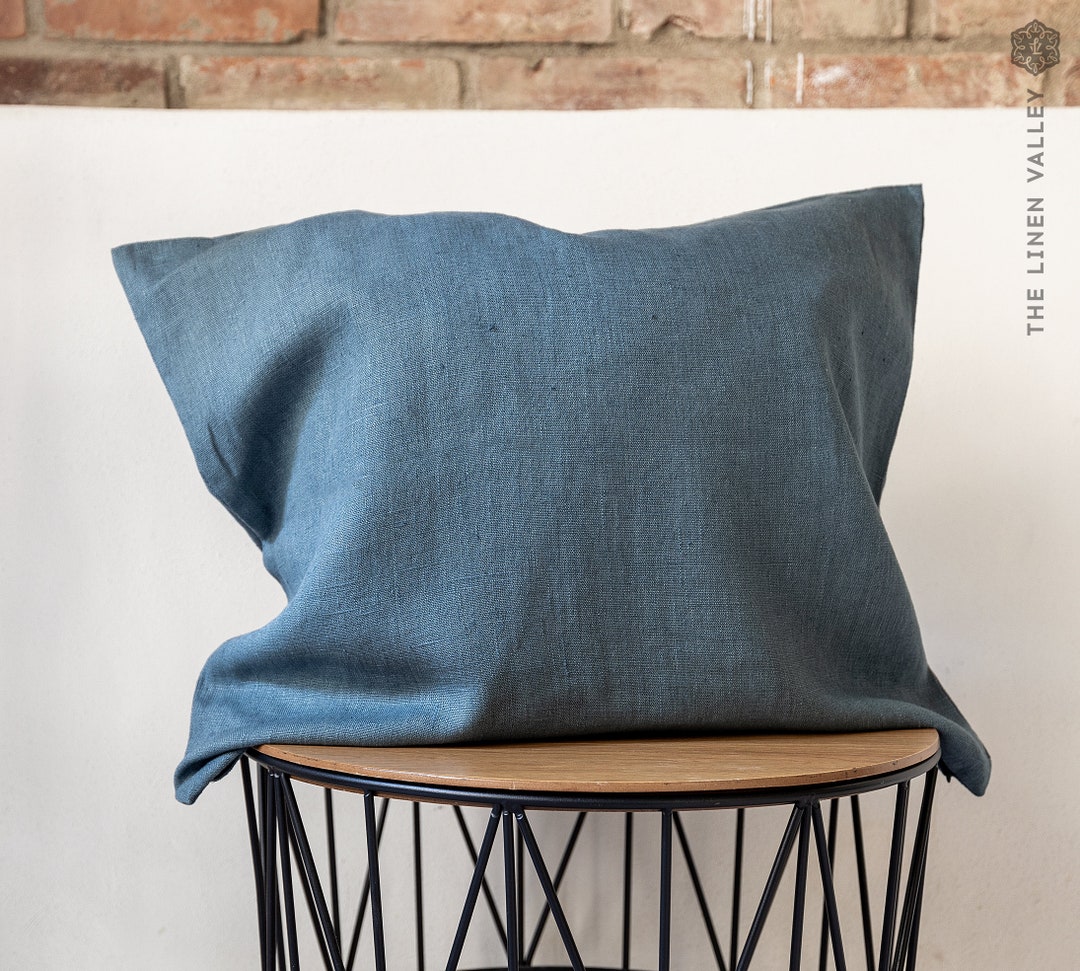 Ocean Blue Linen Pillow Sham With Zipper- Blue Linen Pillow- Blue ...