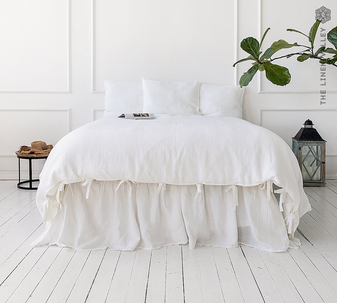 Optical White Linen Duvet Cover- Softened Linen Bright White Doona ...