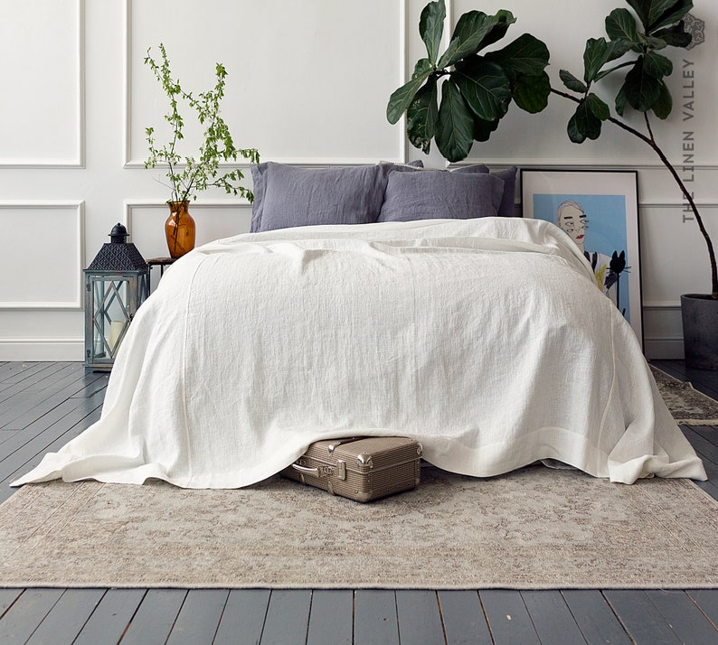 Antique White Linen Bedspread - off White Bedspread-softened Linen Bed ...