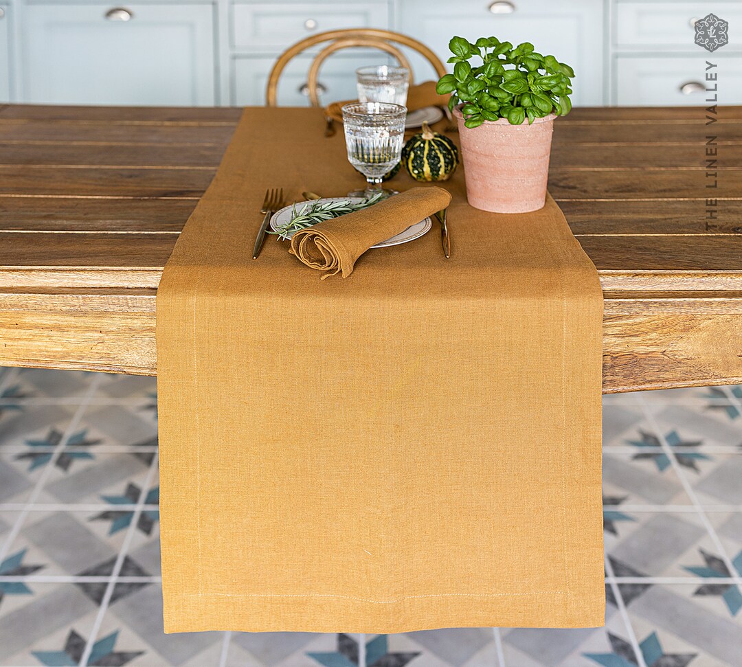Cinnamon Brown Linen Table Runner- Mustard Brown Linen Table Runner ...
