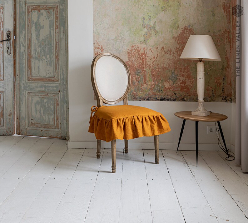 Linen Chair Slip Cover With Ruffle - French Brasserie Oval Chair ...