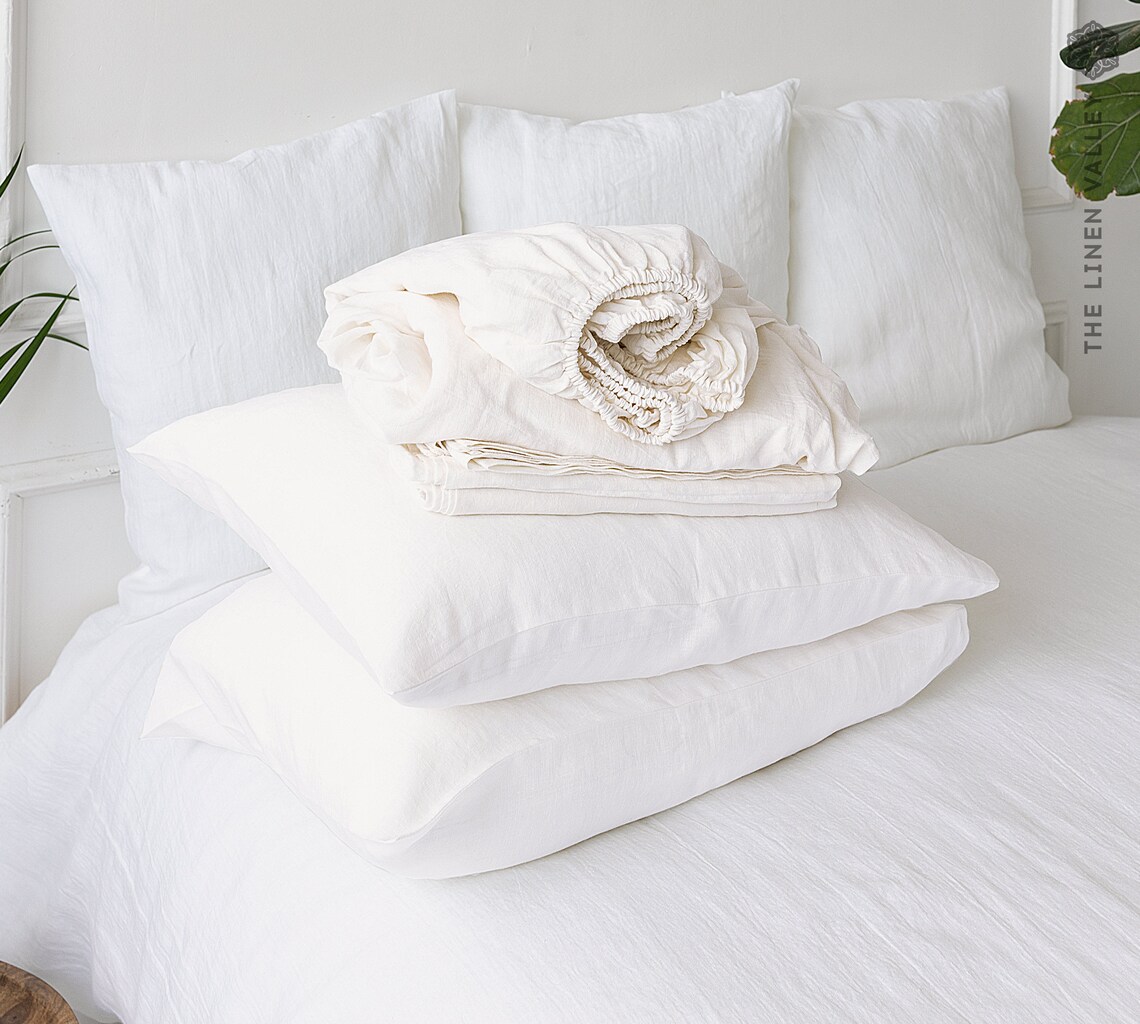 OPTICAL WHITE Set of Linen Sheets-bright White Linen 4 Pieces - Etsy