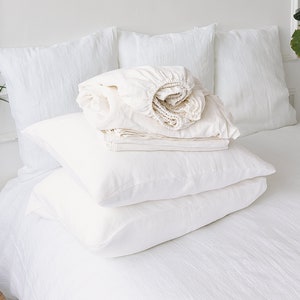 Optical White Set of Linen Sheets-bright White Linen 4 Pieces Linen Bed ...