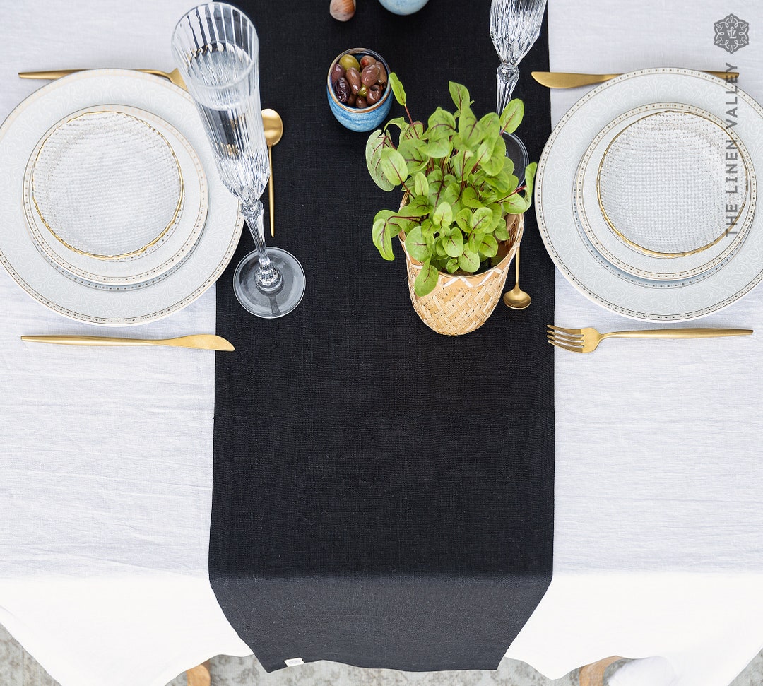 Black Linen Table Runner- Black Heavier Weight Linen Table Runner ...