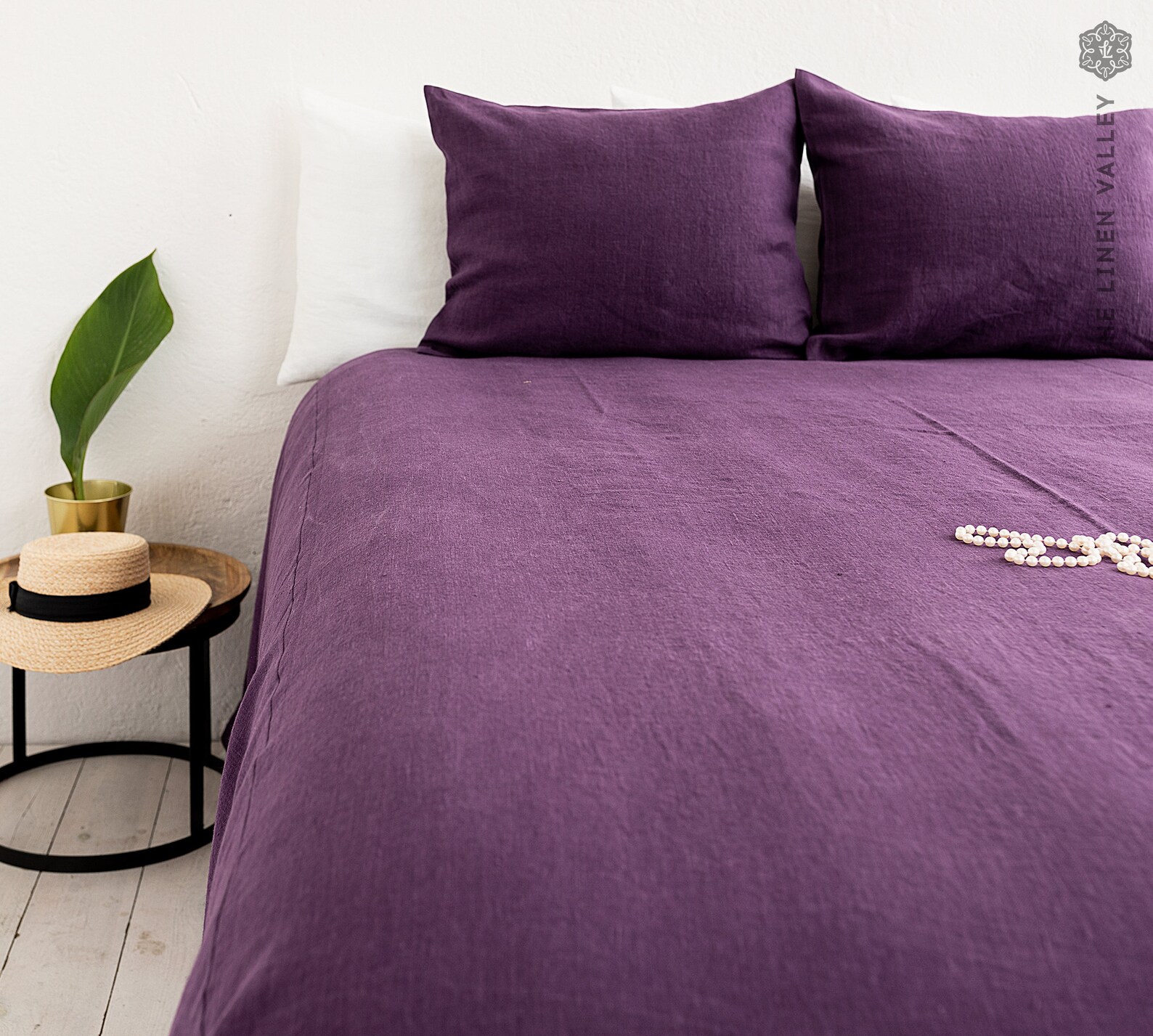 DEEP PURPLE Linen Bedspread dark Plum King/queen Size Bed - Etsy