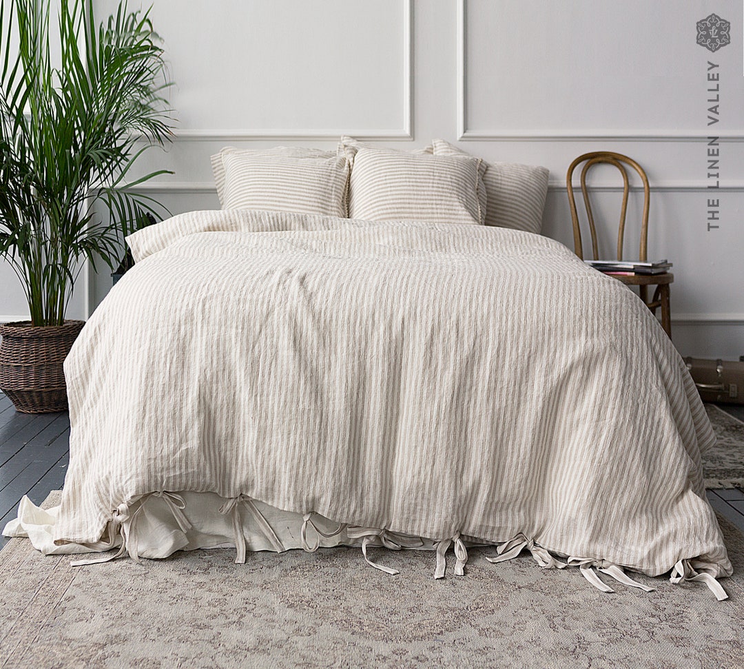 Striped Linen Duvet Cover - Comforter Cover- Pinstriped Linen Duvet ...