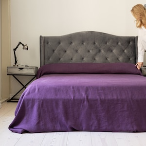 Deep Purple Linen Bedspread -dark Plum King/queen Size Bed Cover- Rich ...