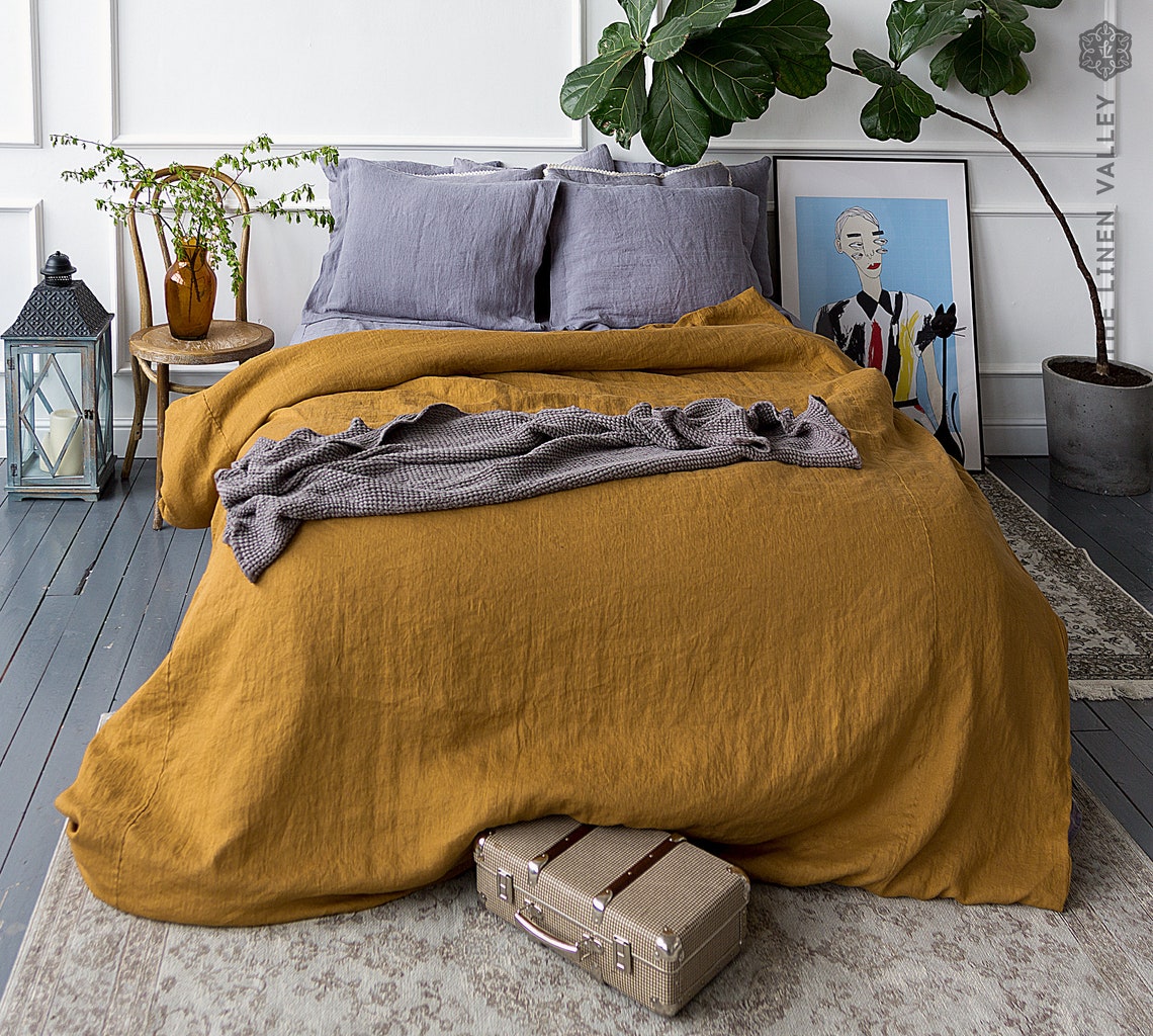 Cinnamon Linen Comforter Cover-softened Linen Mustard Brown Doona Cover ...