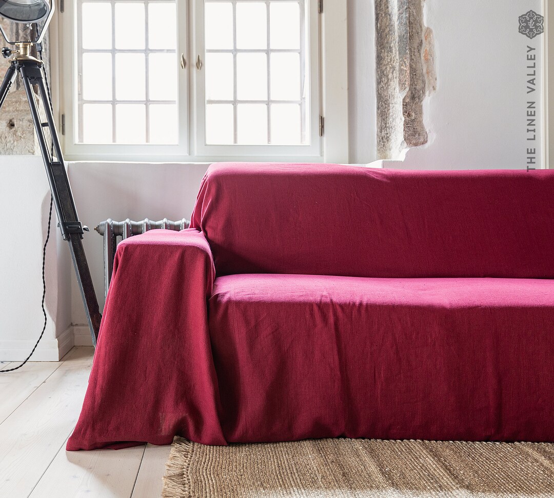 Burgundy Red Linen Slipcover - Linen Couch Cover - Linen Sectional ...