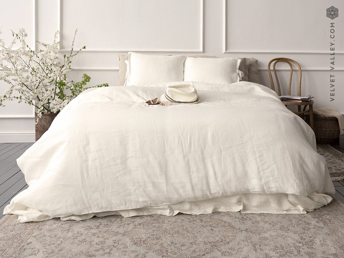 OFF WHITE Linen Set of Comforter Cover and Pillows Ivory - Etsy
