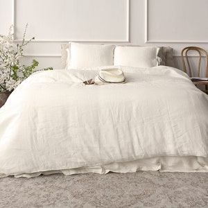 Off White Linen Set of Comforter Cover and Pillows- Ivory White Linen ...
