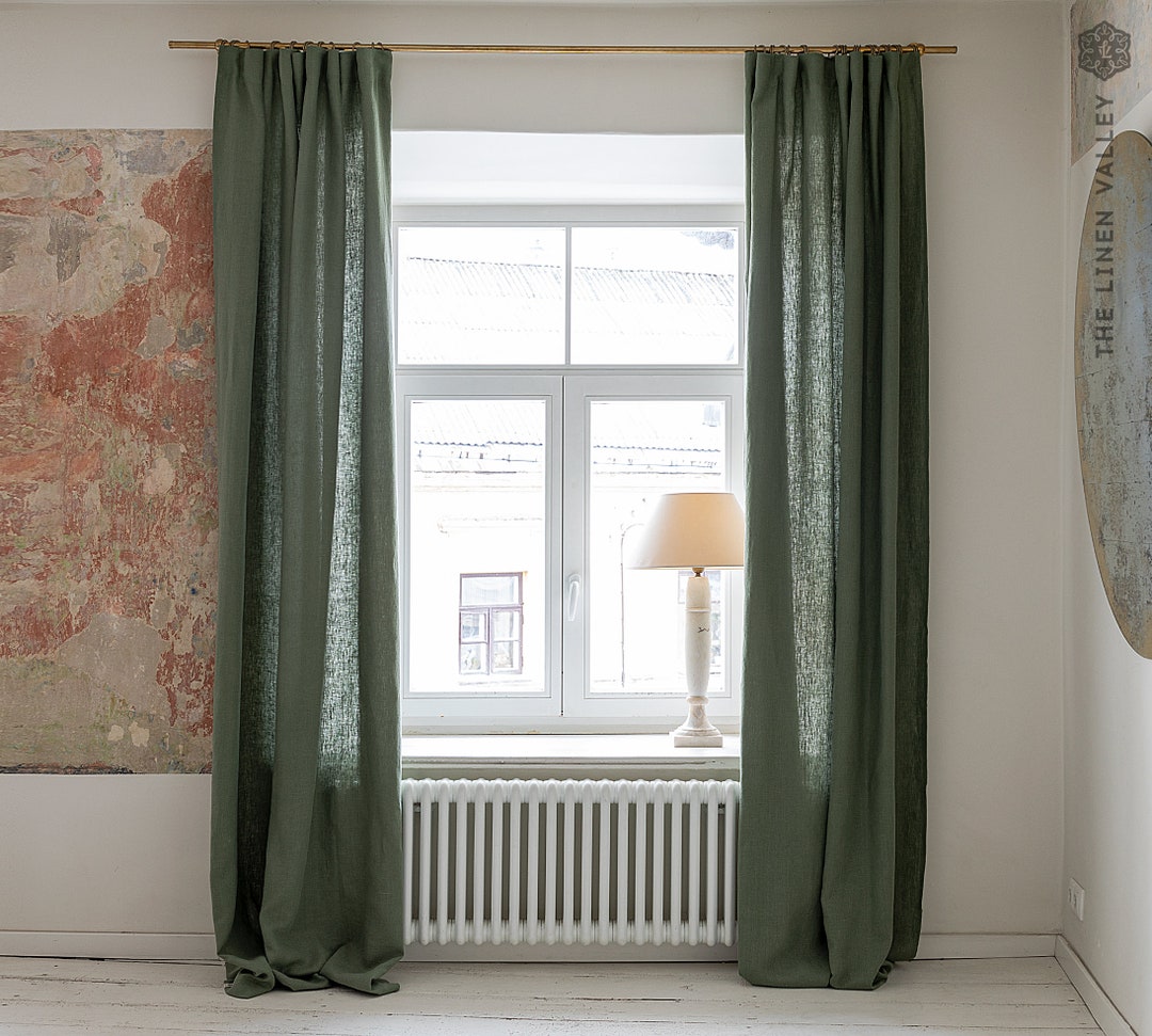 Moss Green Linen Curtain (1 Pcs)-olive Green Heavier Linen Drape With ...